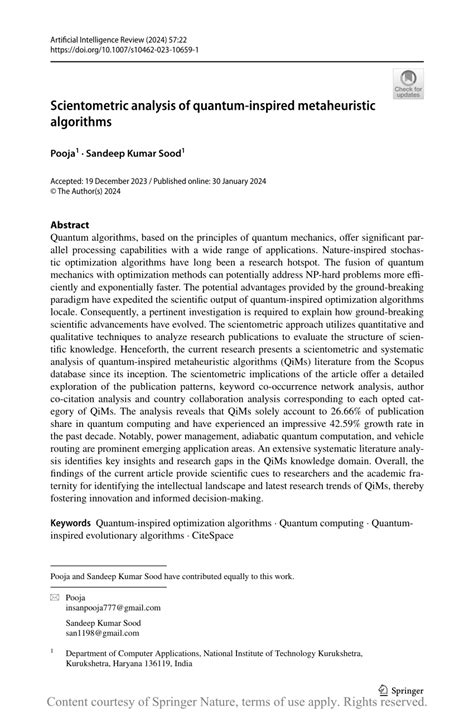 pdf scientometric analysis of quantum inspired metaheuristic algorithms