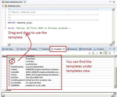 create static code templates in abap on eclipse