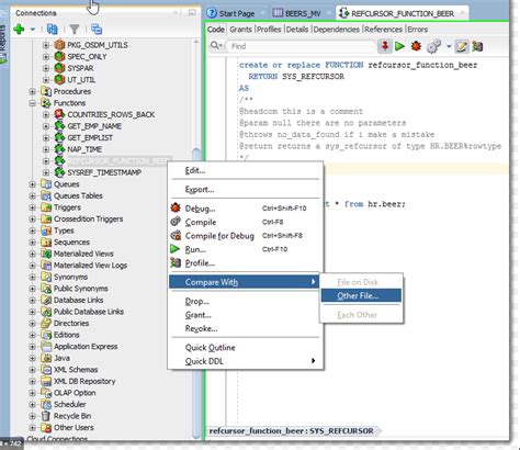 oracle sqldeveloper sql developer comparing with menu is missing stack overflow