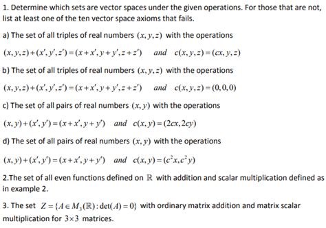 solved 1 determine which sets are vector spaces under the