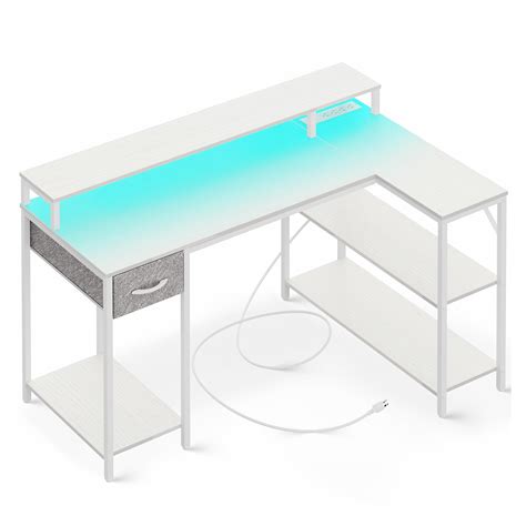 Buy Superjare L Shaped Gaming Desk With Led Lights And Power Outlets Reversible Computer Desk
