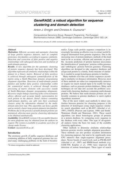 pdf generage a robust algorithm for sequence clustering and domain detection