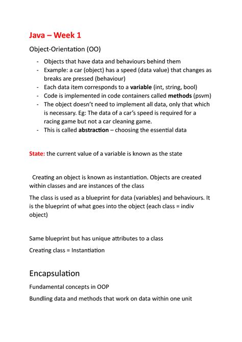 java notes week 1 oop and jre jvm java week 1 object orientation oo objects that have