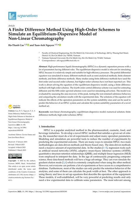 pdf a finite difference method using high order schemes to simulate an equilibrium dispersive