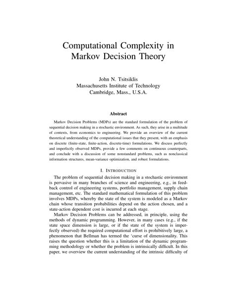 pdf computational complexity in markov decision theory
