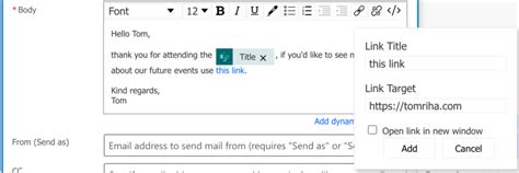 use dynamic hyperlink in an email sent by power automate