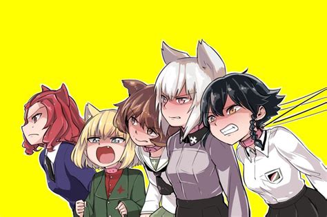 5girls Akiyamayukari Aomushimushamusha Blackhair Blondehair Blueeyes Blush Browneyes
