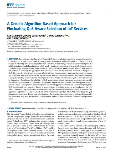 pdf a genetic algorithm based approach for fluctuating qos aware selection of iot services