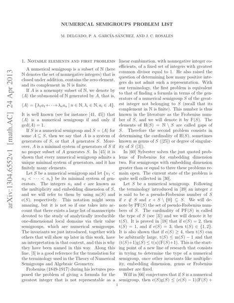 pdf numerical semigroups problem list