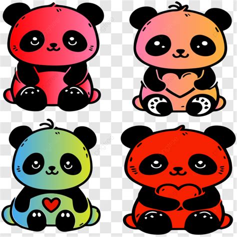 Set Of Cute Funny Cartoon Pandas Vector Cute Panda Funny Pandas