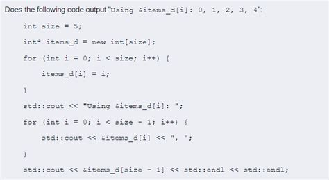 solved does the following code output using anditems d[i] 0