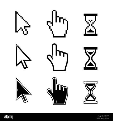 Pixel Cursors Icons Hand Arrow Hourglass Vector Image Stock Vector