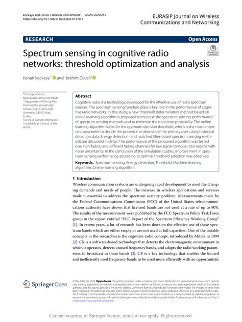 pdf spectrum sensing in cognitive radio networks threshold optimization and analysis