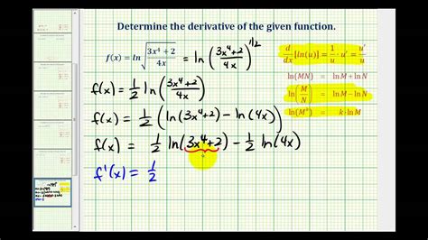 ex 8 derivatives of the natural log function using log properties